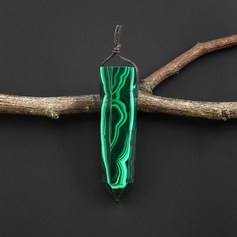 Natural Green Malachite Obelisk Point Pendant Side Drilled Tower ...