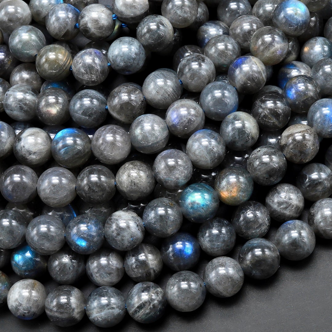 Natural Black Gray Labradorite 6mm 8mm 10mm Round Beads Blue Flashes 15 ...