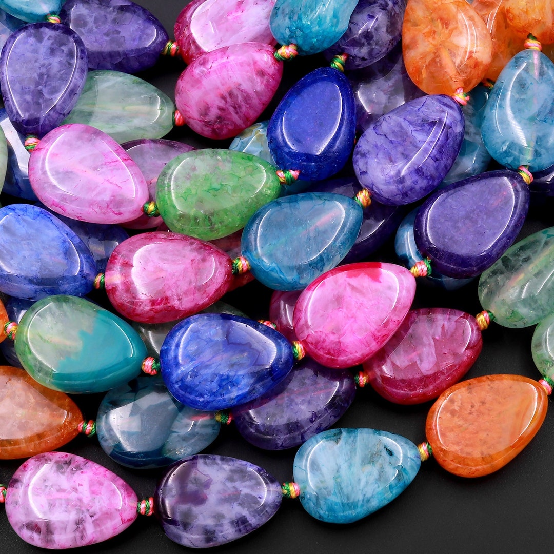 Multicolor Colorful Rainbow Agate Beads Vertically Drilled Teardrop 15. ...