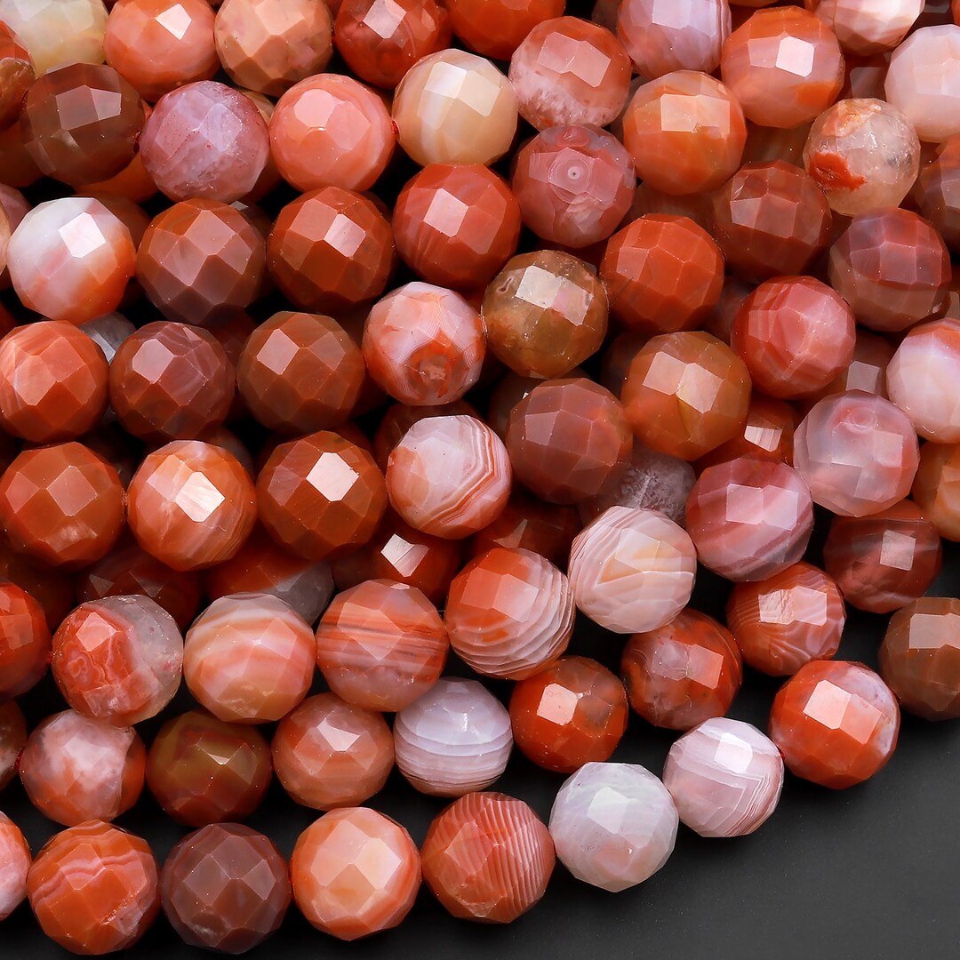 Rare Faceted Natural Moroccan Red Agate 4mm 6mm 8mm 10mm Round Bead 15. ...