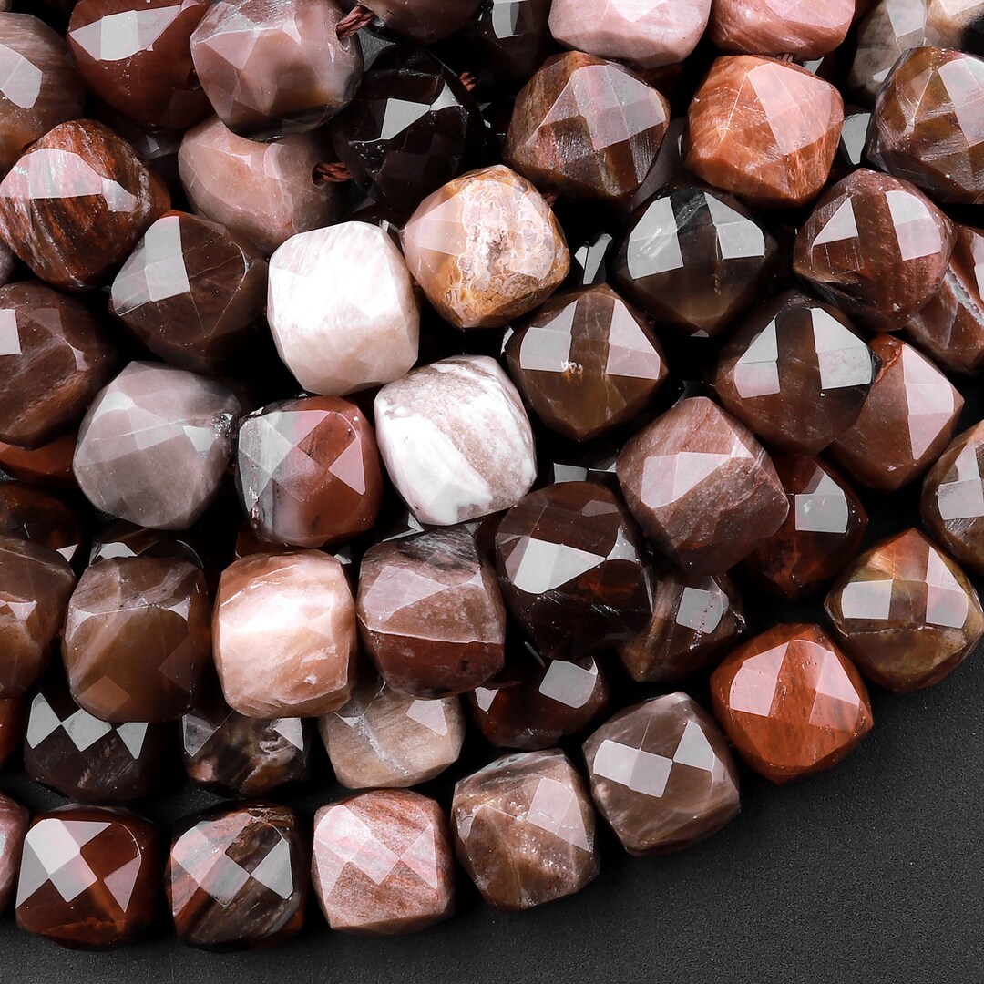 Natural Petrified Wood 6mm 7mm 8mm Beads Faceted Gemstone Cube Square ...