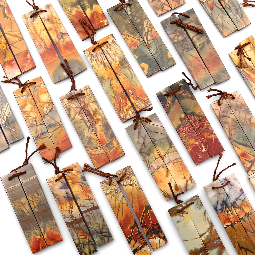 Long Linear Natural Red Creek Jasper Earring Pair Modern Flat Rectangle ...