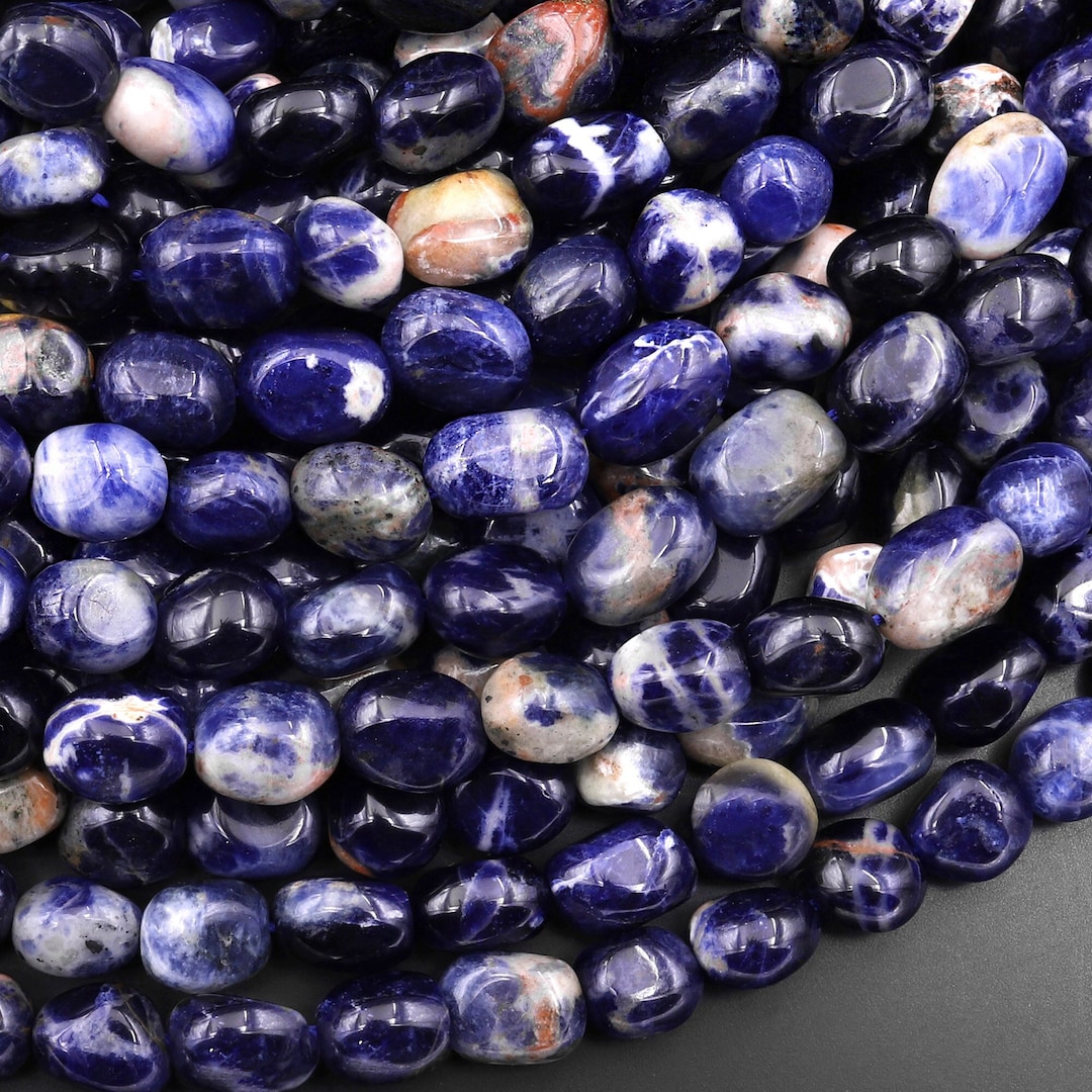 Natural Blue Orange Sodalite Freeform Pebble Nugget Beads Gemstone 15.5 ...