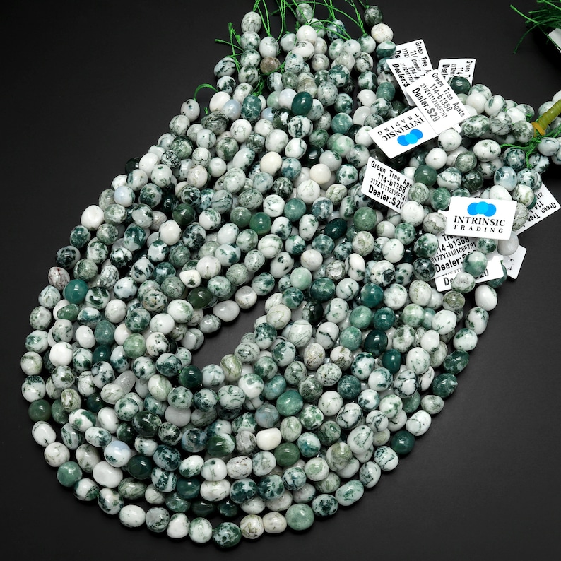 Natural Green Tree Agate Freeform Pebble Nugget Beads Gemstone 15.5 ...