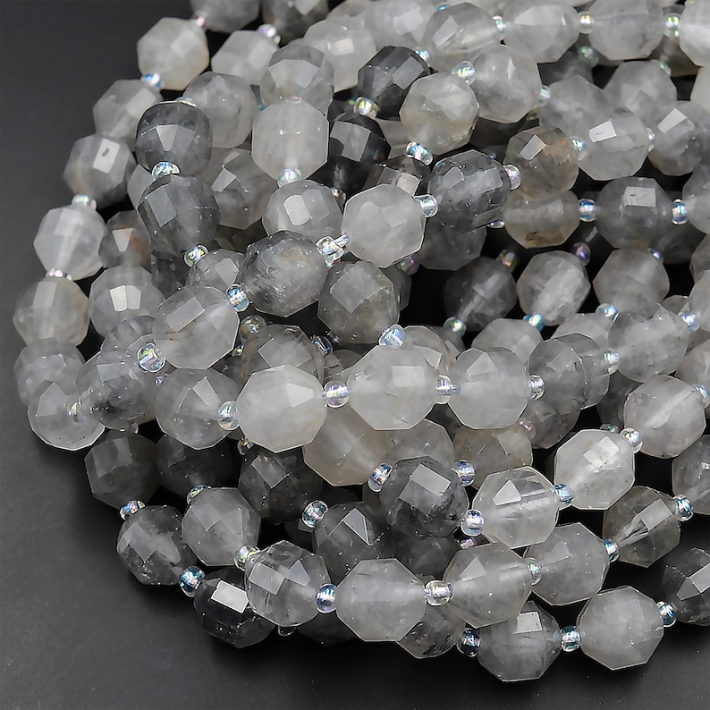 Natural Gray Cloudy Quartz 10mm Beads Faceted Energy Prism - Etsy