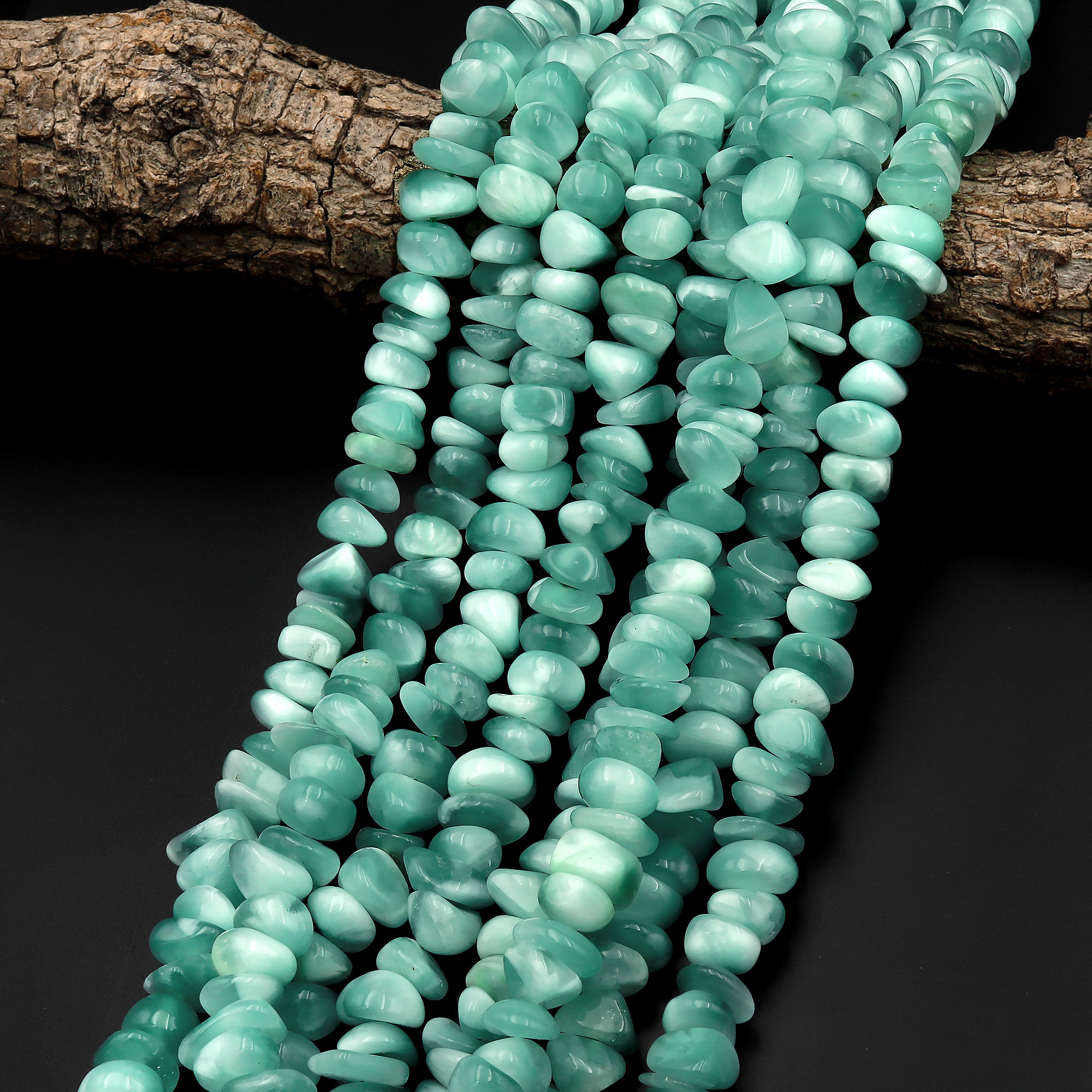 Chatoyant Green Moonstone Smooth Freeform Rondelle Chip Beads 8mm 10mm ...