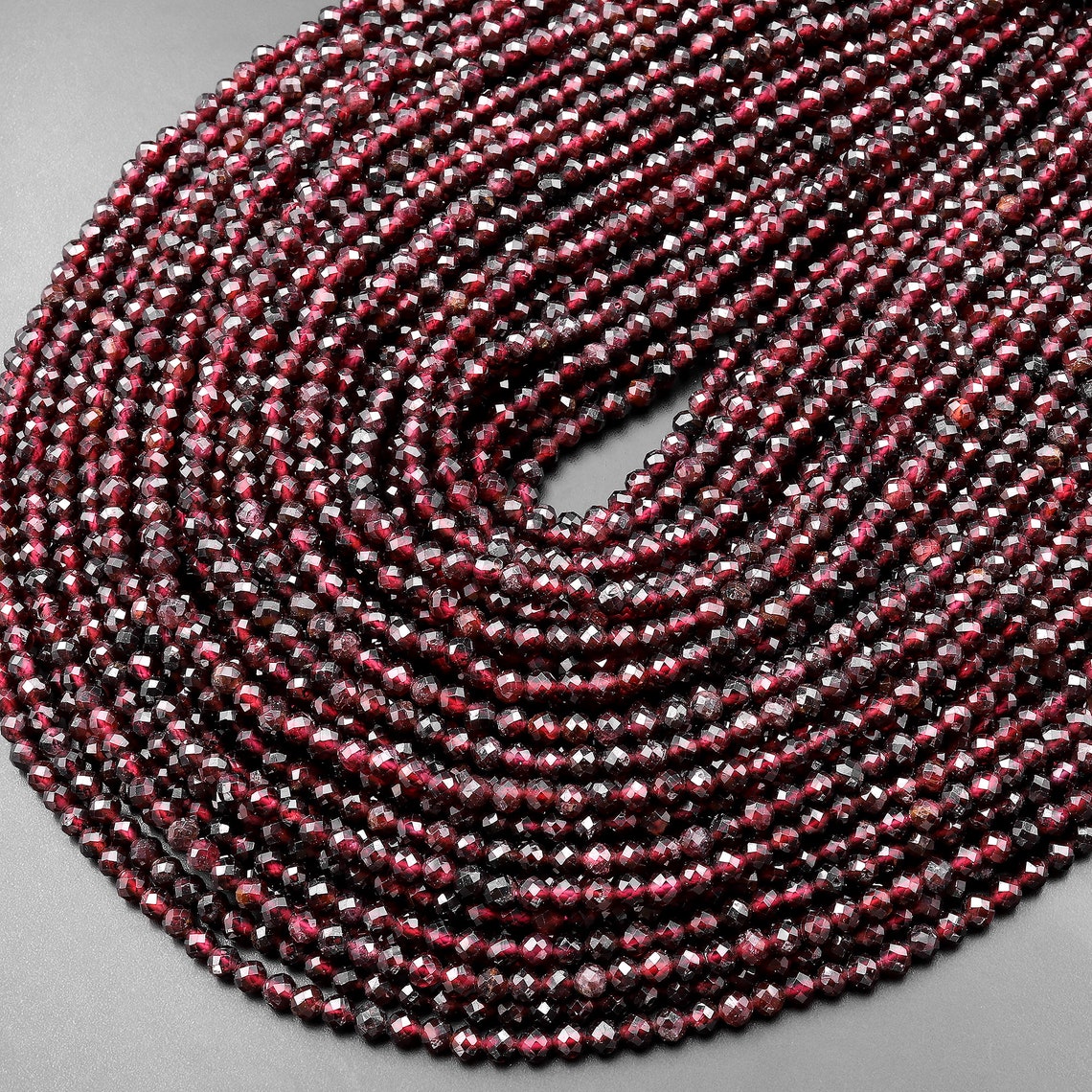 Natural Scarlet Red Garnet Faceted 2mm 3mm 4mm Round Beads Gemstone 15. ...