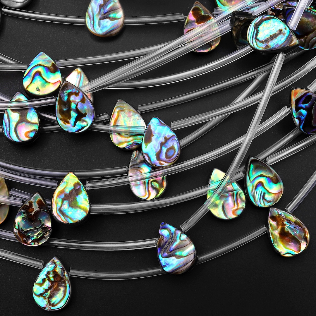Real Natural Abalone Shell Beads Mermaid Shards Side Drilled Teardrop ...