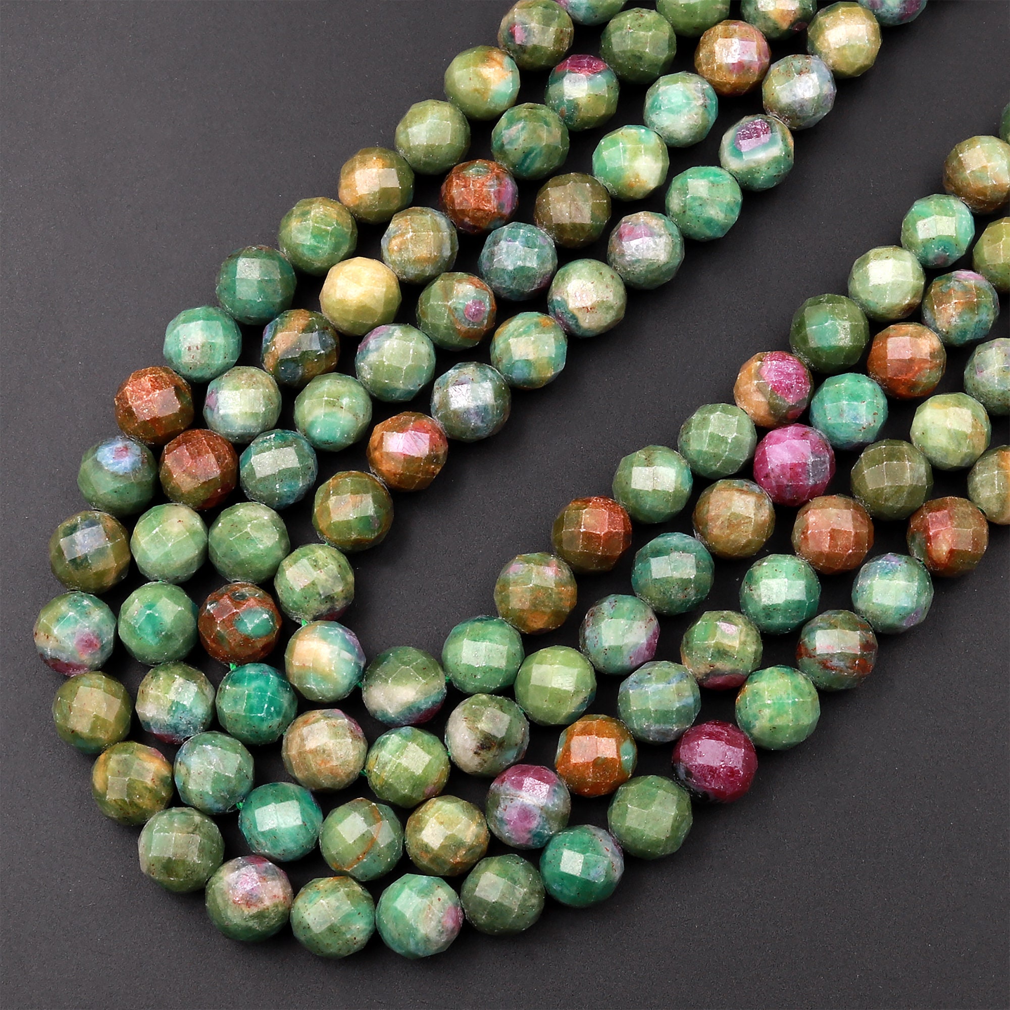 Natural Ruby Fuchsite Faceted Round 6mm 8mm Red Ruby Green Fuchsite ...