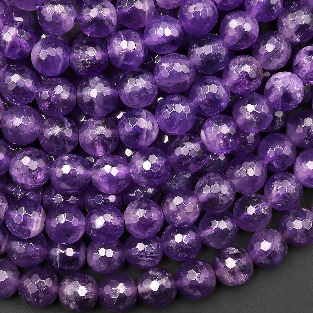 AAA Finest Natural Purple Amethyst Faceted 4mm 6mm 8mm Round Beads 15.5 ...