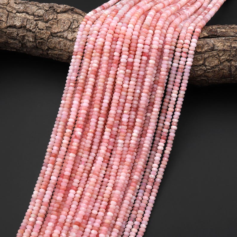 AAA Micro Faceted Natural Peruvian Pink Opal 4mm Thin Rondelle Beads ...