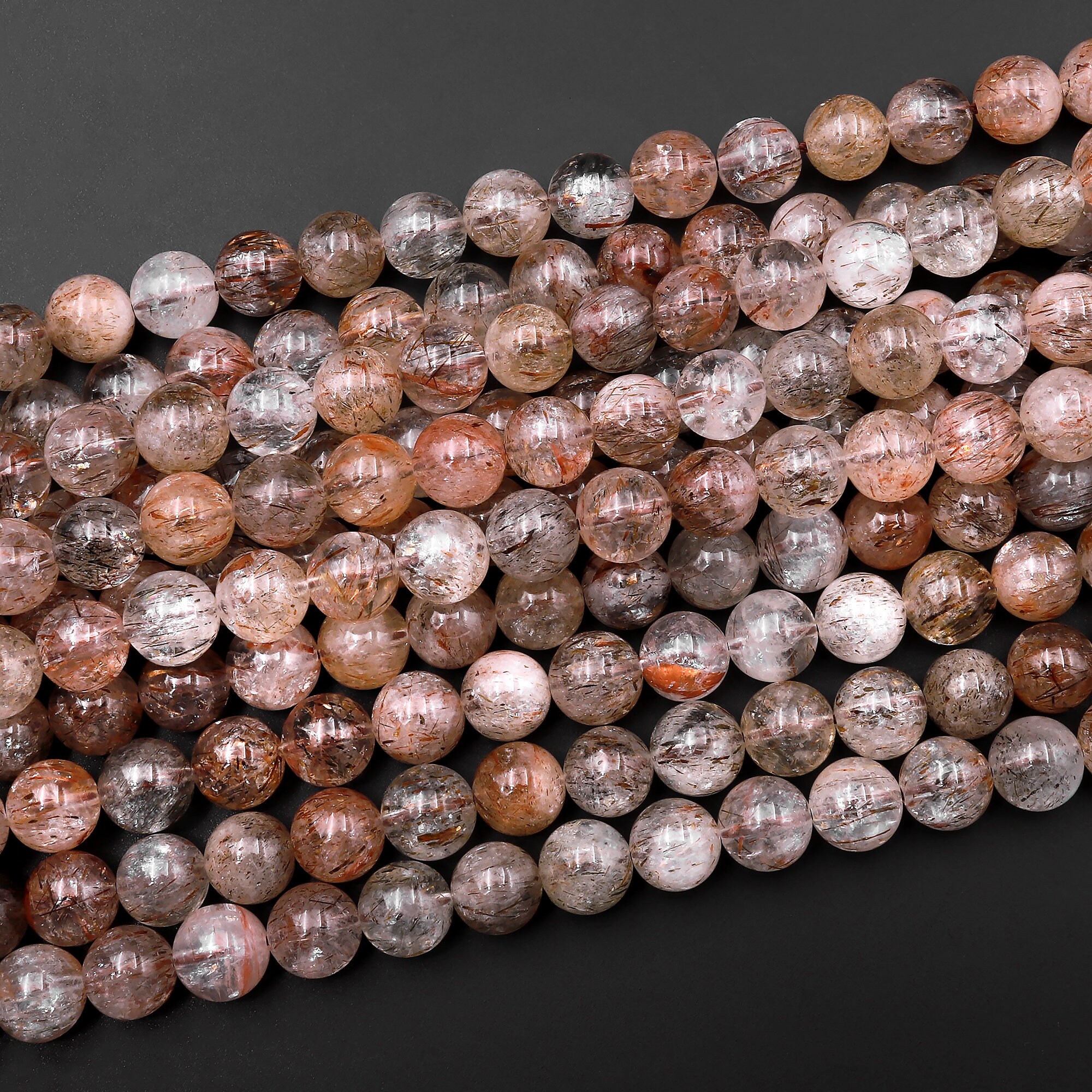 Rare Natural Red Copper Rutile Phantom Quartz Round Beads 6mm 8mm 10mm ...