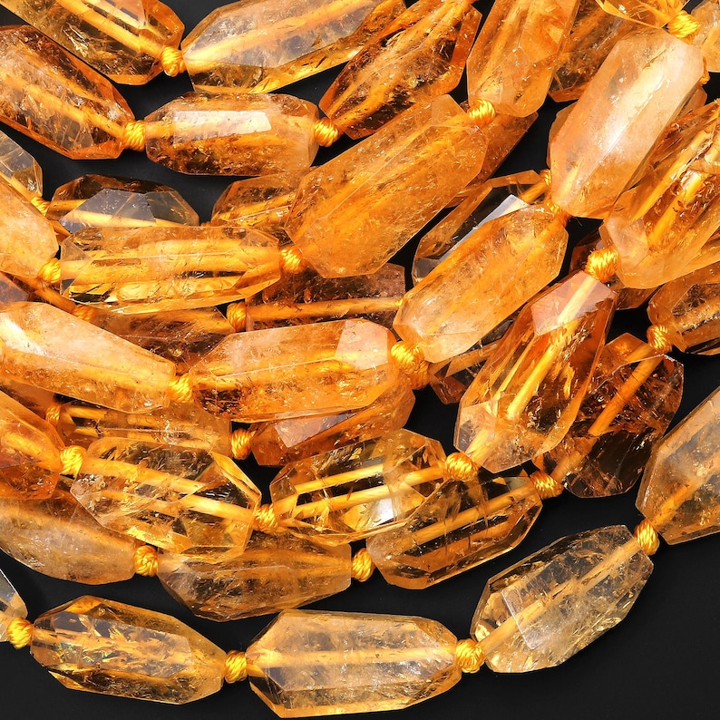 AAA Hand Cut Natural Golden Yellow Citrine Beads Faceted Nuggets 15 ...