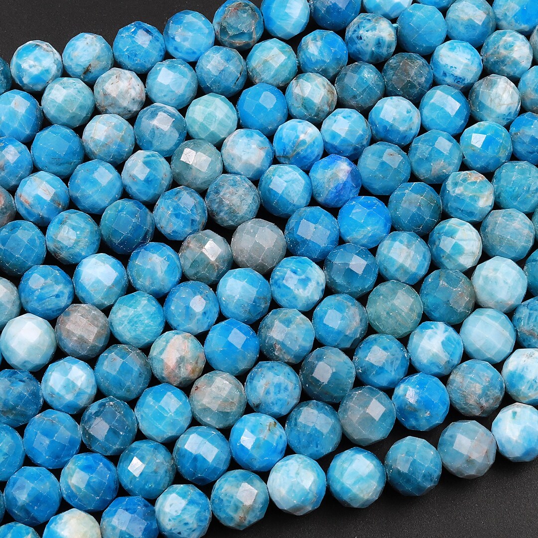 Faceted Natural Blue Apatite Round Beads 3mm 6mm 8mm Teal Gemstone 15.5 ...
