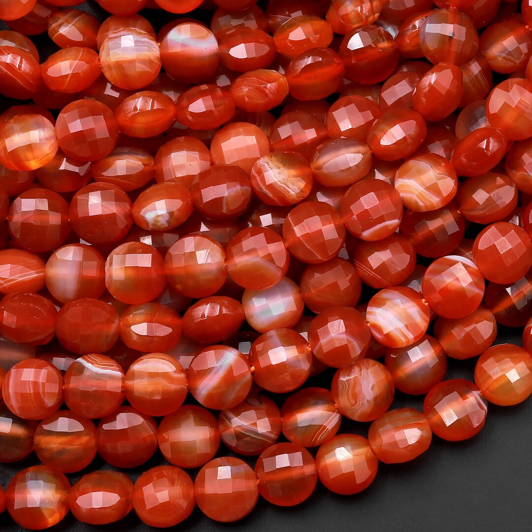 Natural Red Agate Faceted 4mm 6mm 8mm 10mm Coin Beads Fiery Orange Red ...