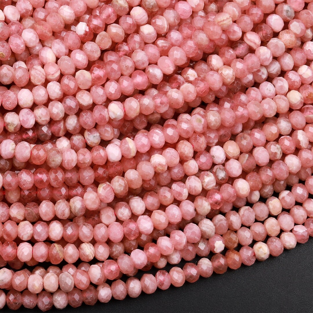 AAA Natural Pink Rhodochrosite 3mm 4mm Faceted Rondelle Beads Micro ...