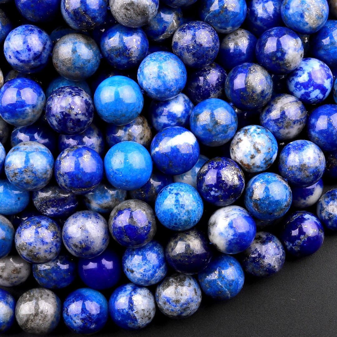 Natural Blue Lapis 6mm 8mm 10mm 12mm Round Beads With Calcite Golden ...