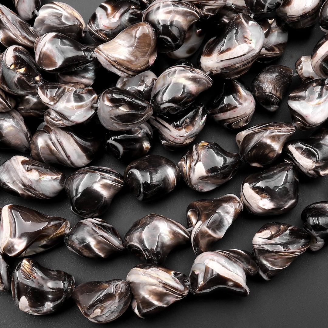 Natural Brown Mother of Pearl Freeform Nugget Beads Iridescent Shell 15 ...