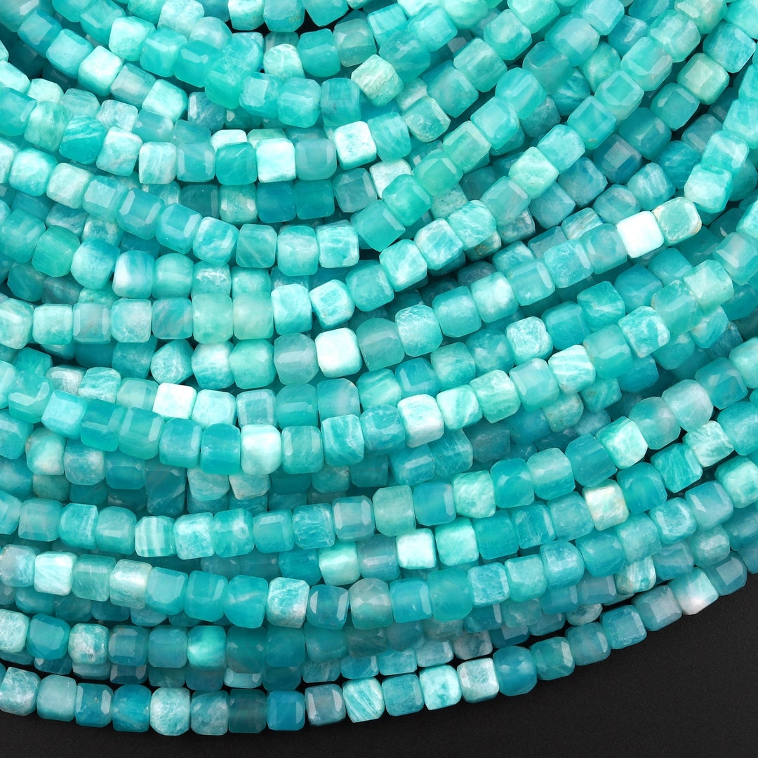 AAA Natural Peruvian Blue Amazonite Faceted 2mm 3mm Cube Square Beads ...