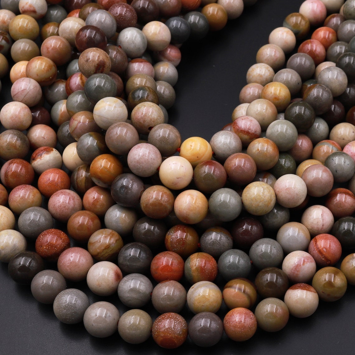 Natural Polychrome Landscape Ocean Jasper 4mm 6mm 8mm 10mm 12mm Smooth ...