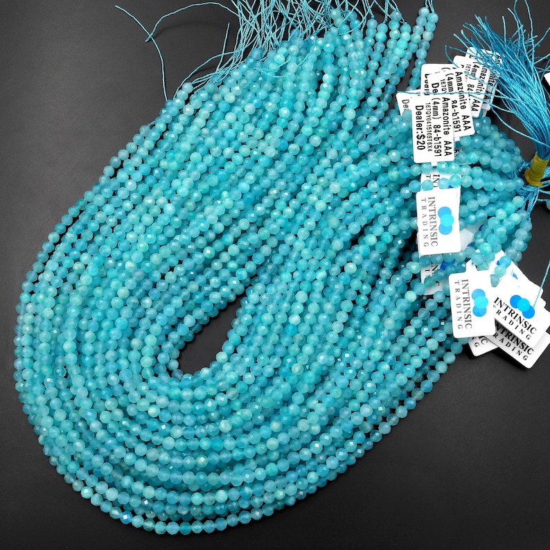 AAA Peruvian Amazonite 2mm 3mm 4mm 6mm Faceted Round Beads Natural Aqua ...