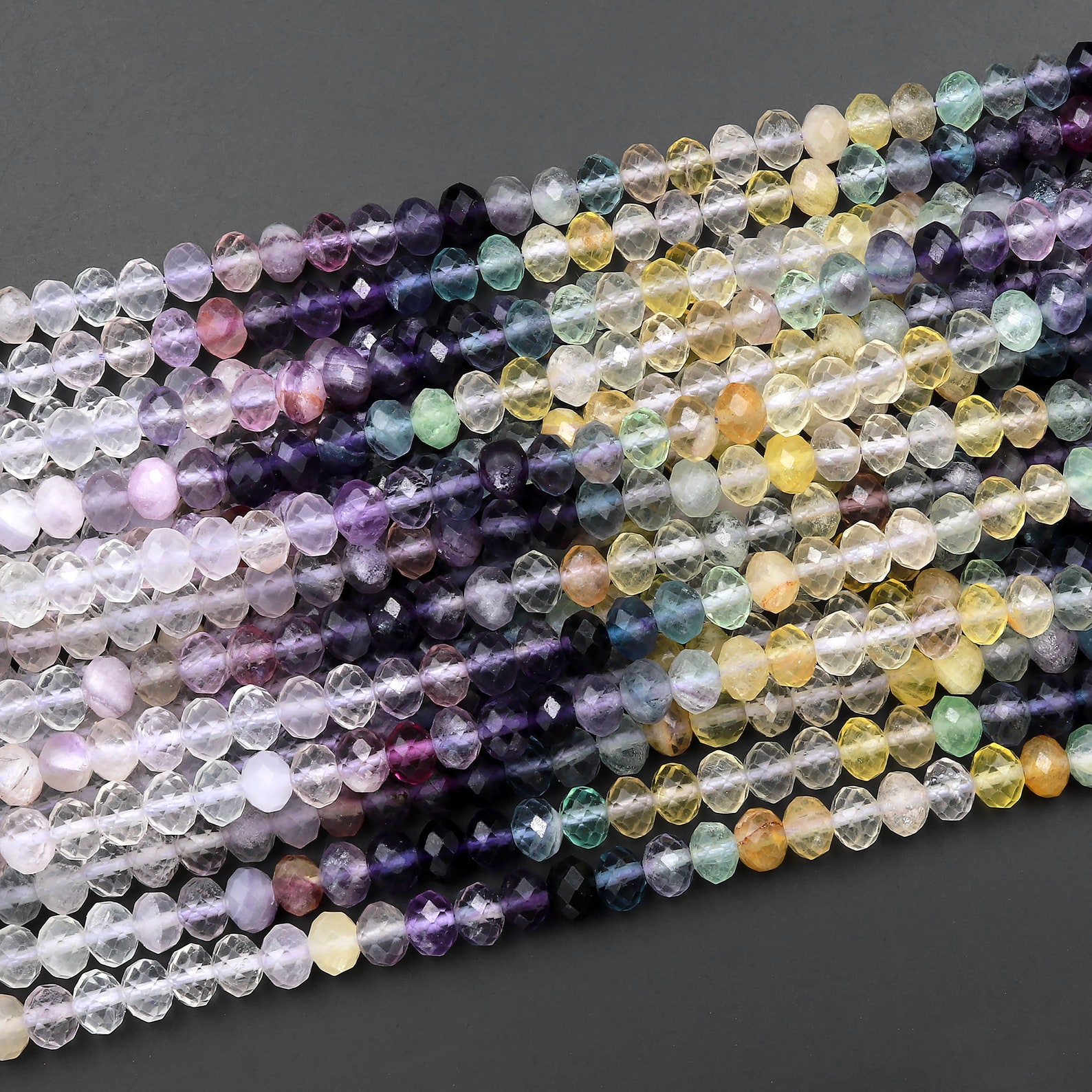 AAA Natural Multicolor Fluorite Faceted 6mm Rondelle Beads Micro Laser ...
