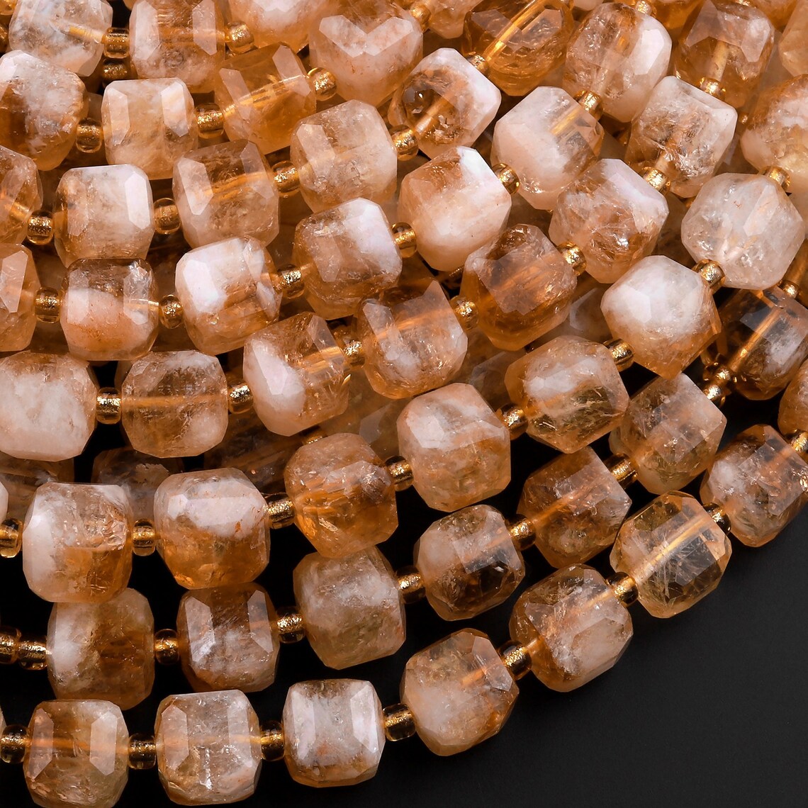 Natural Golden Citrine Faceted 6mm 8mm Dice Cube Square Beads 15.5 ...