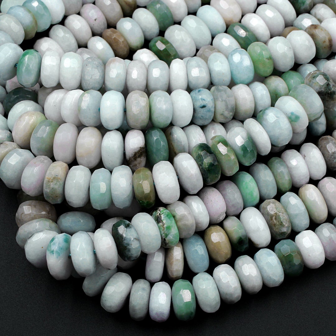 Natural Green Burma Burmese Jade 8mm 9mm 10mm 12mm Faceted Rondelle ...