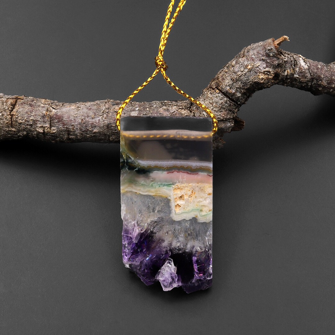 Natural Purple Amethyst Stalactite Druzy Pendant Side Drilled Flat ...