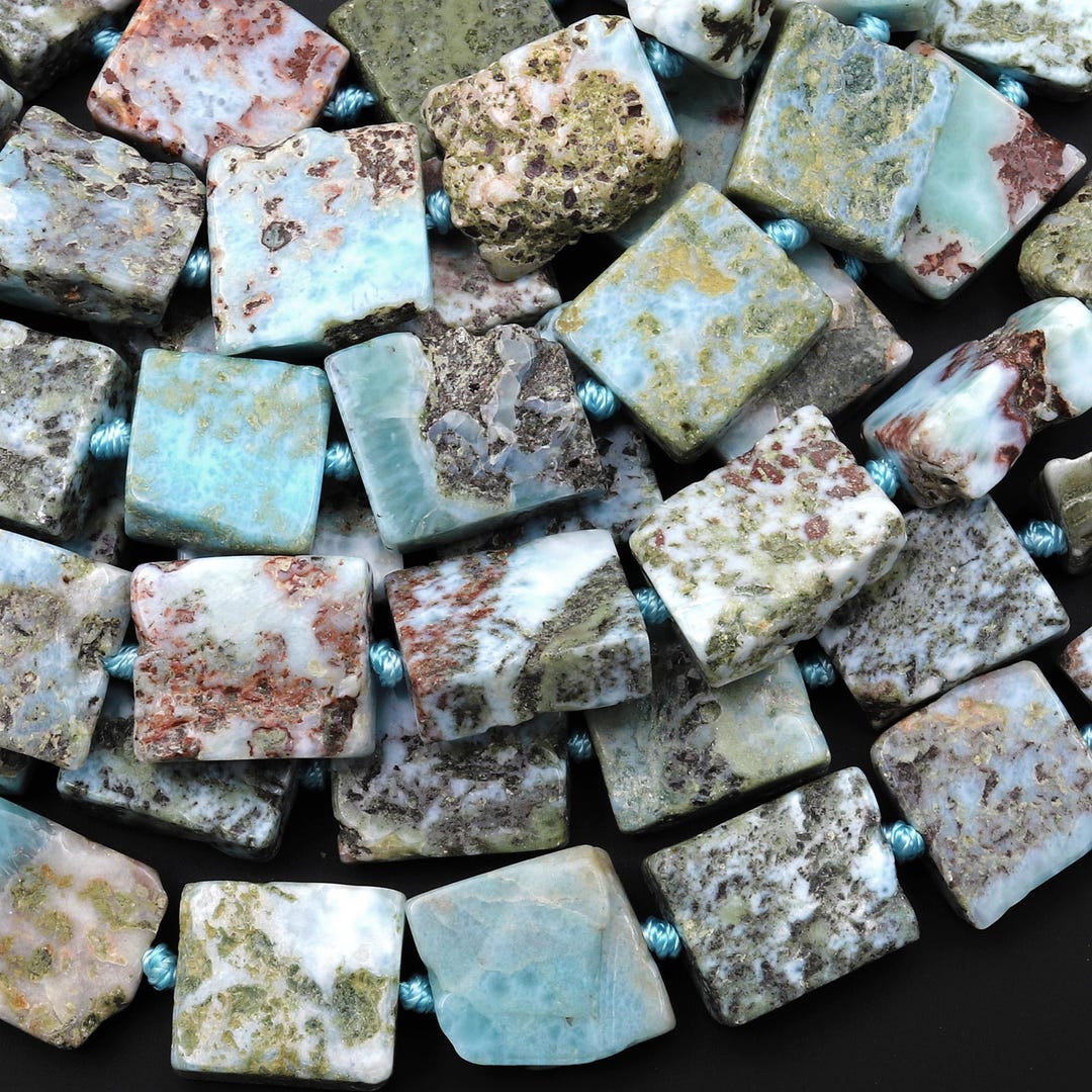 Read Natural Blue Larimar W/ Red Iron Matrix Beads Hand Cut Square 15.5 ...