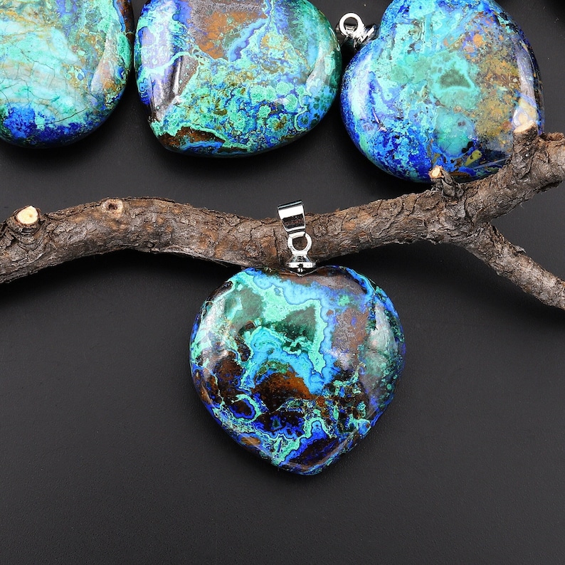 AAA Natural Shattuckite Heart Gemstone Pendant Malachite Chrysocolla ...