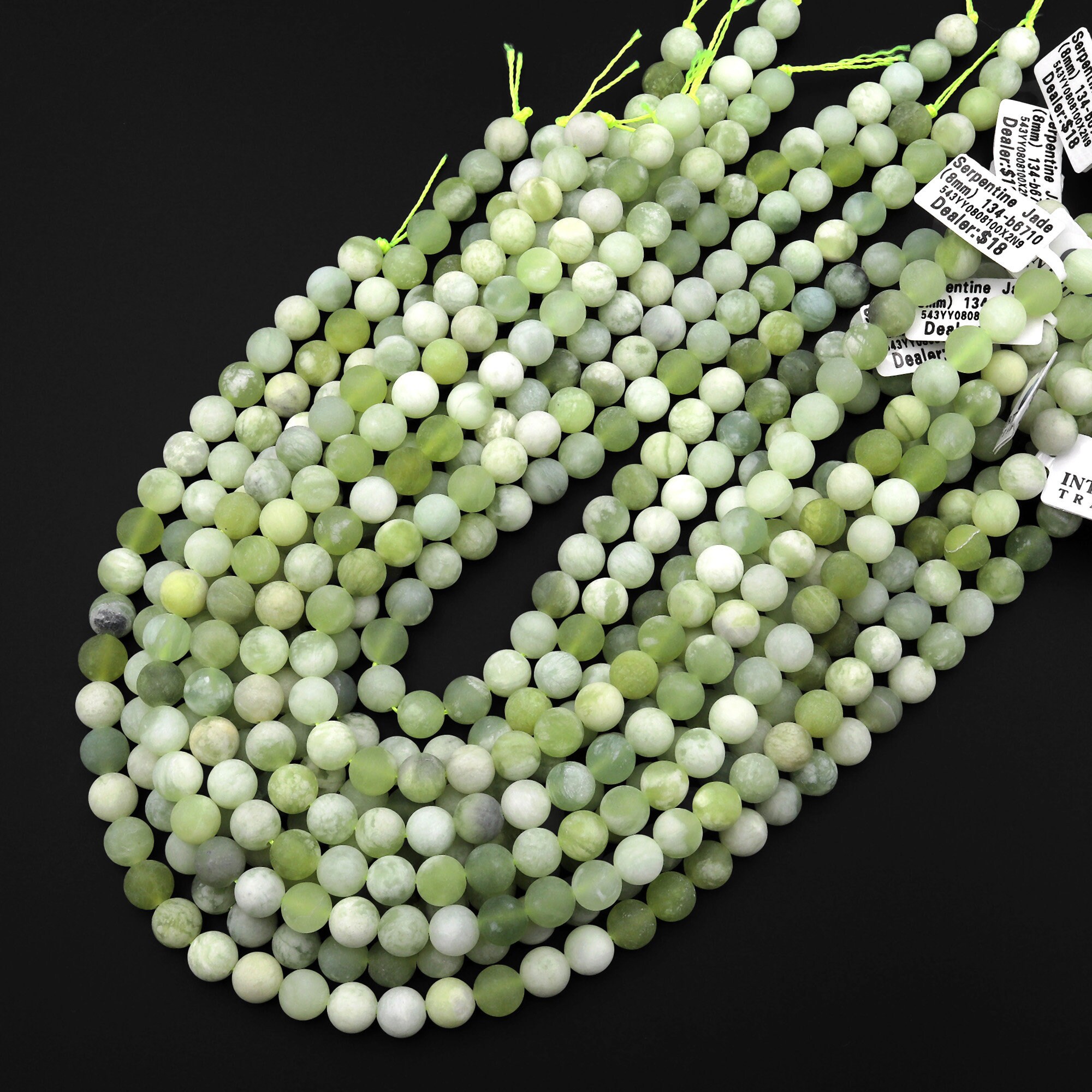 Matte Natural Green Serpentine Jade 4mm 6mm 8mm 10mm Round Beads ...