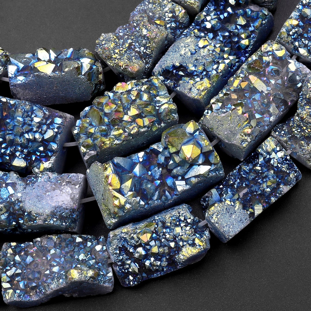 Natural Titanium Mystic Peacock Blue Green Aura Quartz Druzy Drusy ...