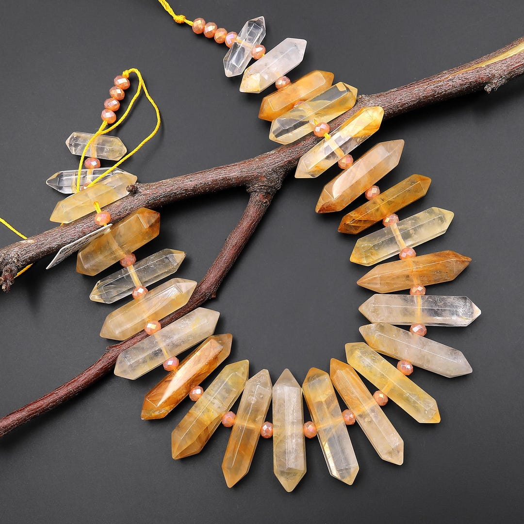 Natural Golden Healer Quartz Double Terminated Point Beads Center ...
