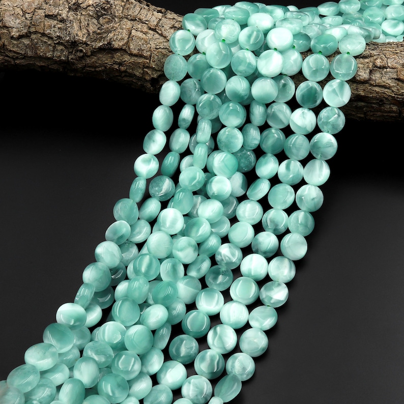 Chatoyant Green Moonstone Coin Beads 6mm 8mm 10mm 12mm Aka - Etsy