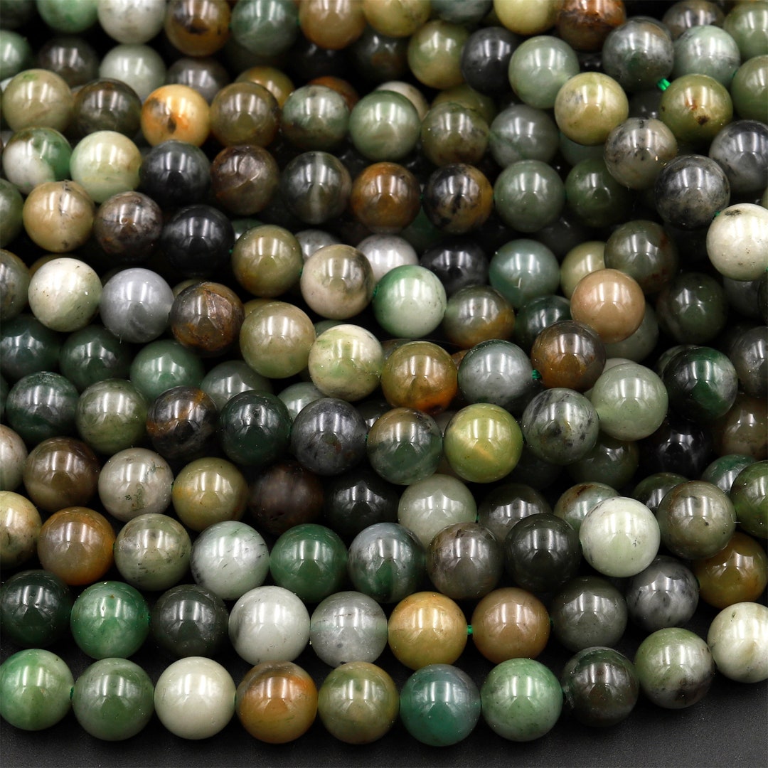 Natural Mongolian Jade 6mm 8mm 10mm 12mm Round Beads High Polish Smooth ...