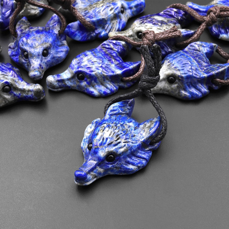 Natural Blue Lapis Gemstone Wolf Head Side Drilled Crystal Pendant Bead ...