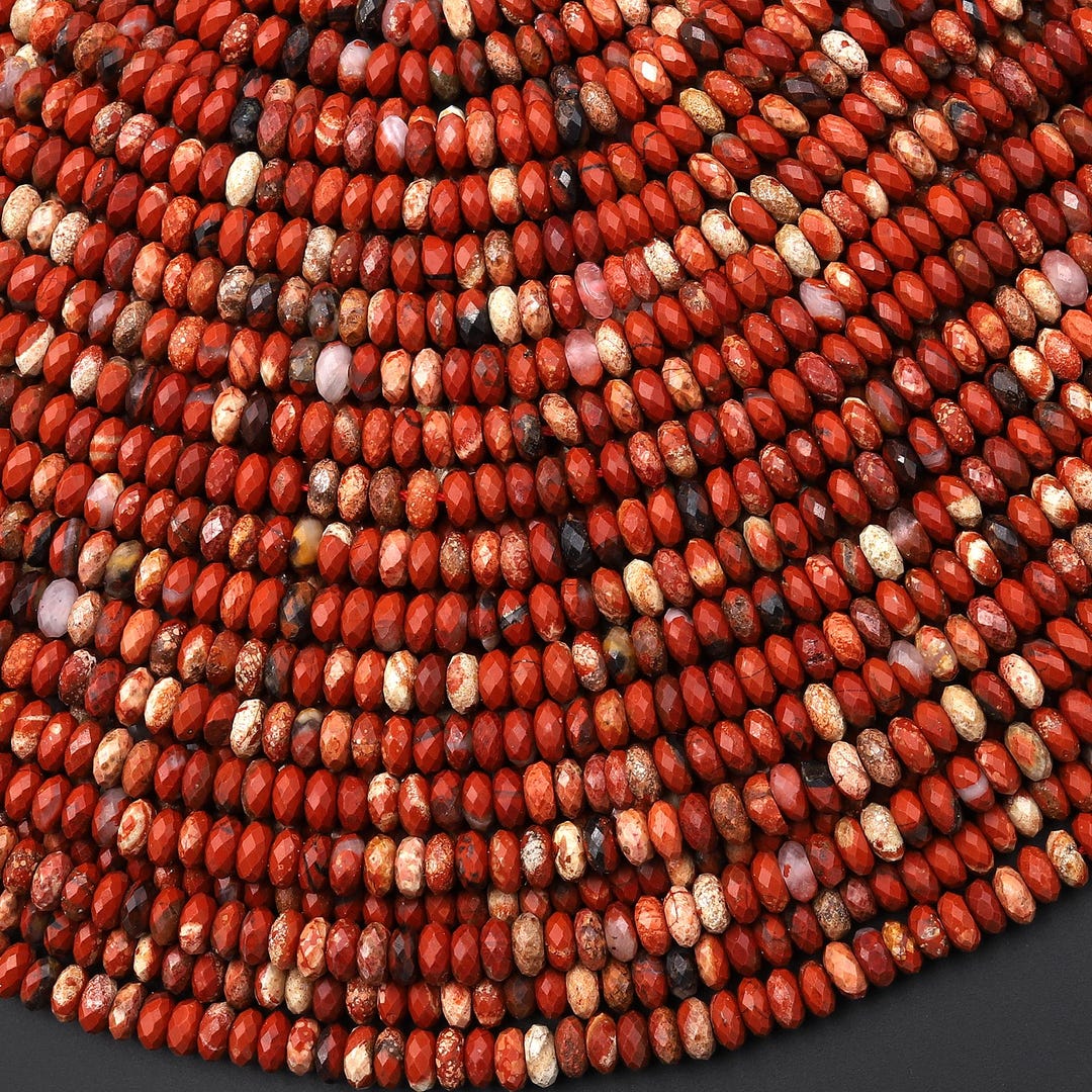 Faceted Natural Brecciated Red Jasper 4mm Thin Rondelle Beads 15.5 ...