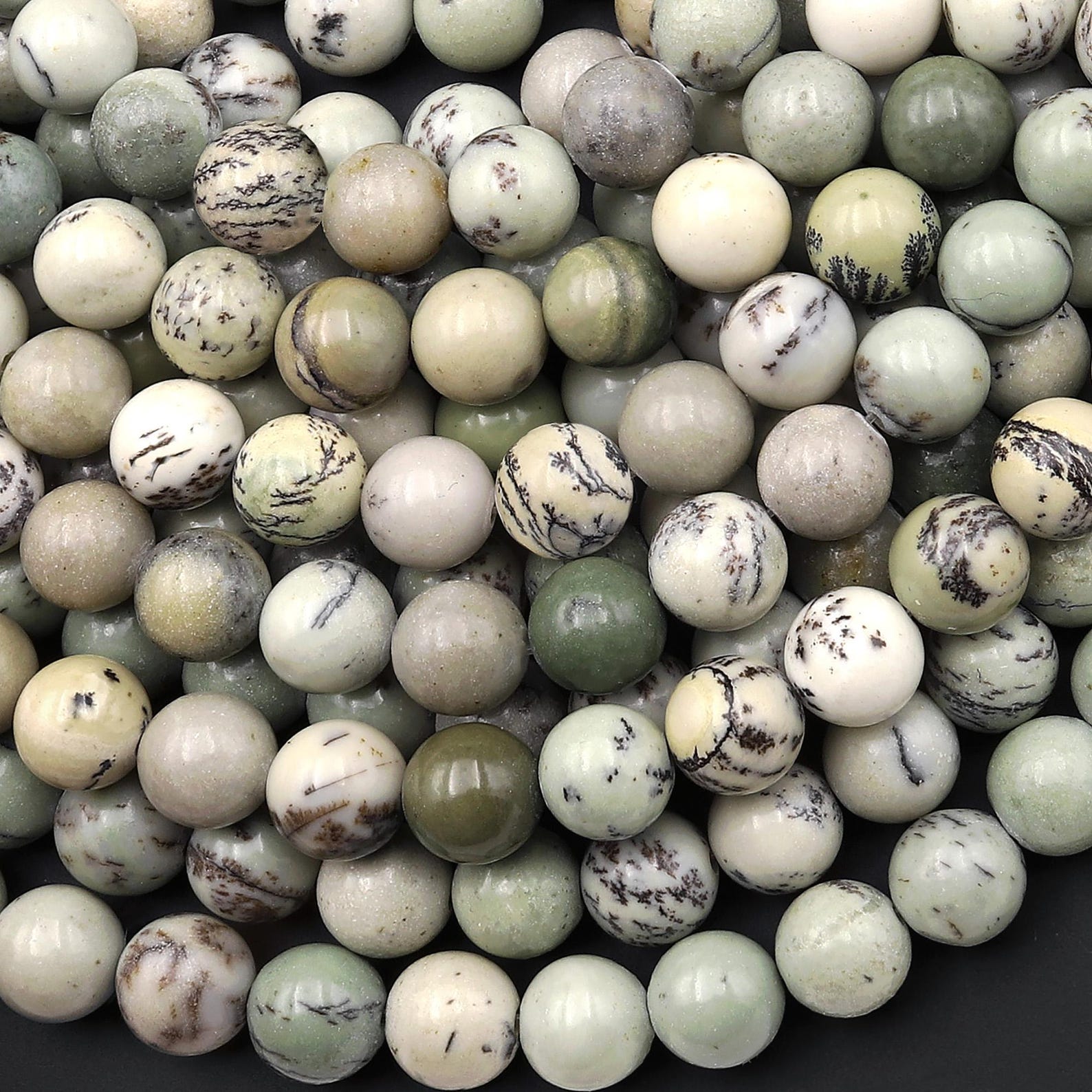 Natural Mint Sage Green Dendritic Fern Jasper 6mm 8mm 10mm Smooth Round ...