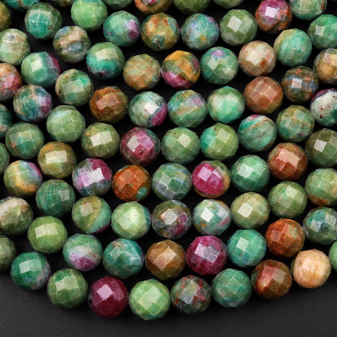 Natural Ruby Fuchsite Faceted Round 6mm 8mm Red Ruby Green Fuchsite ...