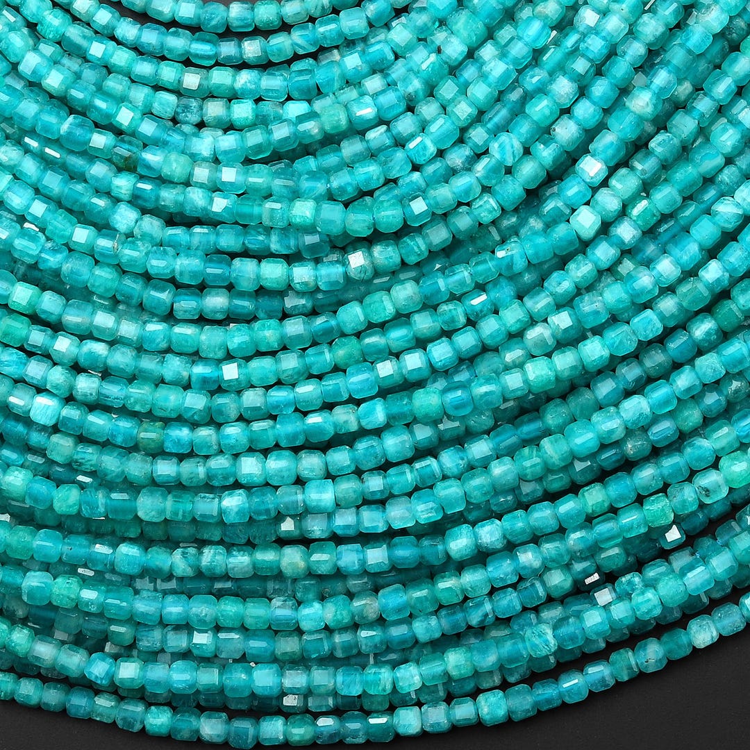 AAA Natural Blue Green Russian Amazonite Faceted Cube Beads 2mm ...