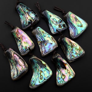 Real Natural Abalone Shell Freeform Pendant Rainbow Iridescent Peacock ...