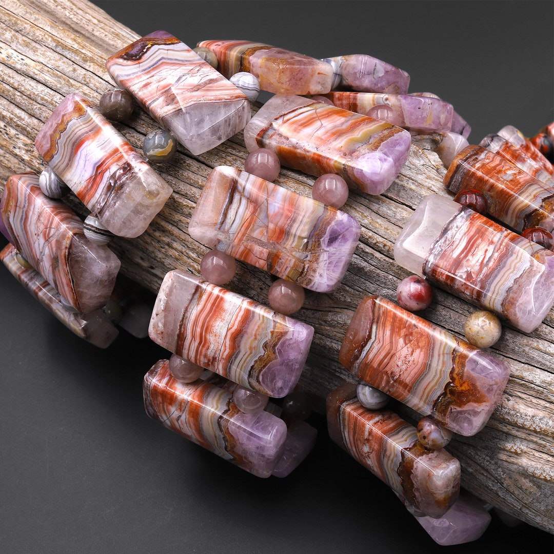 Rare Natural Rainbow Amethyst Rectangle Tile Double Drilled Bracelet ...