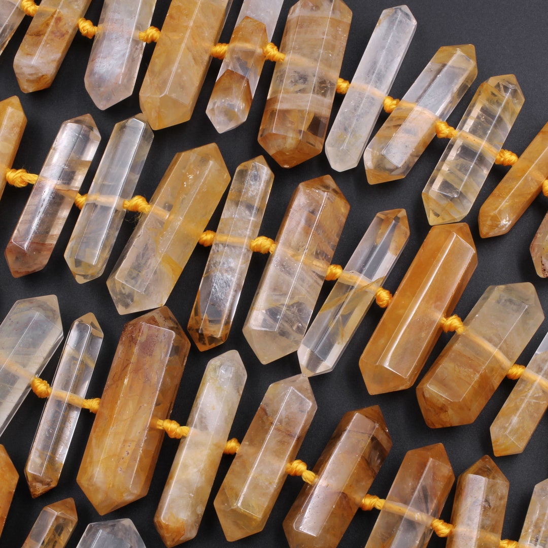 Brazilian Golden Quartz Double Terminated Point Beads Large Healing ...