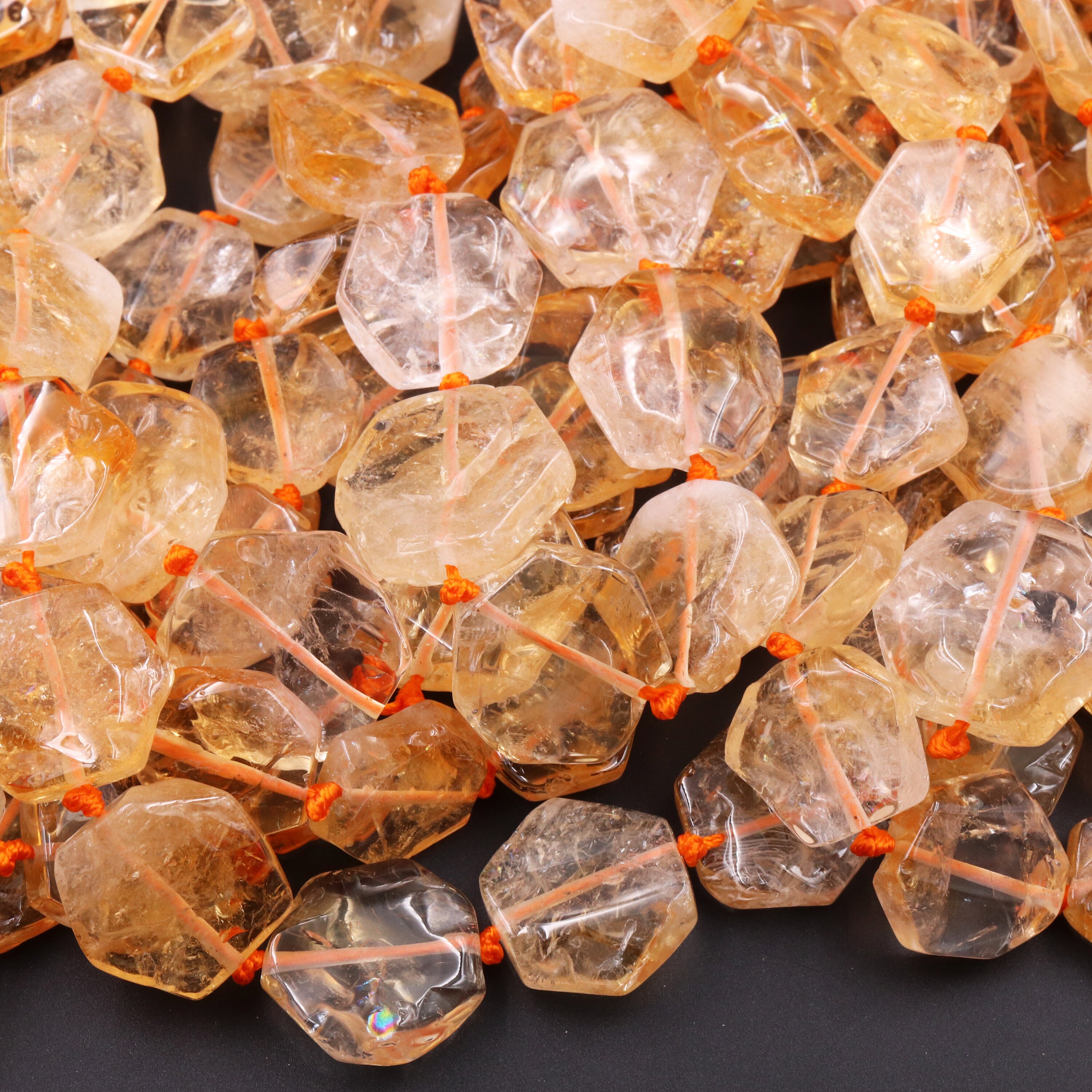 Golden Citrine Hexagon Octagon Bead Geometric Cut Large Nugget Freeform ...