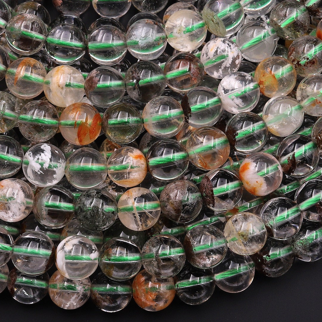 AAA Translucent Natural Phantom Quartz Lodolite Beads 6mm 7mm Green ...
