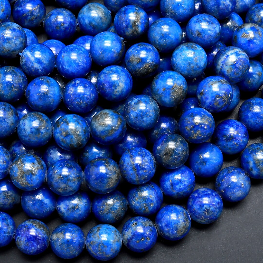 Natural Denim Blue Lapis 8mm Round Beads With Pyrite Matrix 15.5 Strand ...
