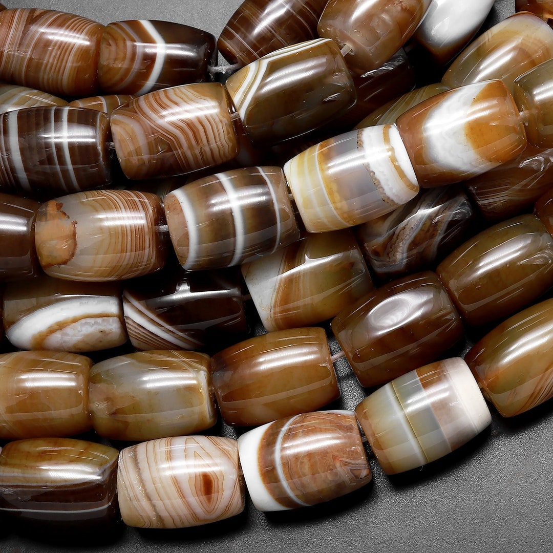 Large Natural Tibetan Agate Beads Highly Polished Smooth Drum Barrel ...