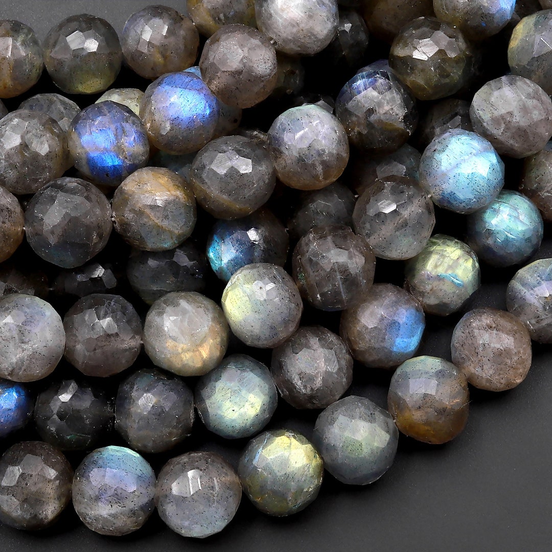Large Hand Faceted Natural Dark Labradorite 10mm 12mm 14mm Round Beads ...