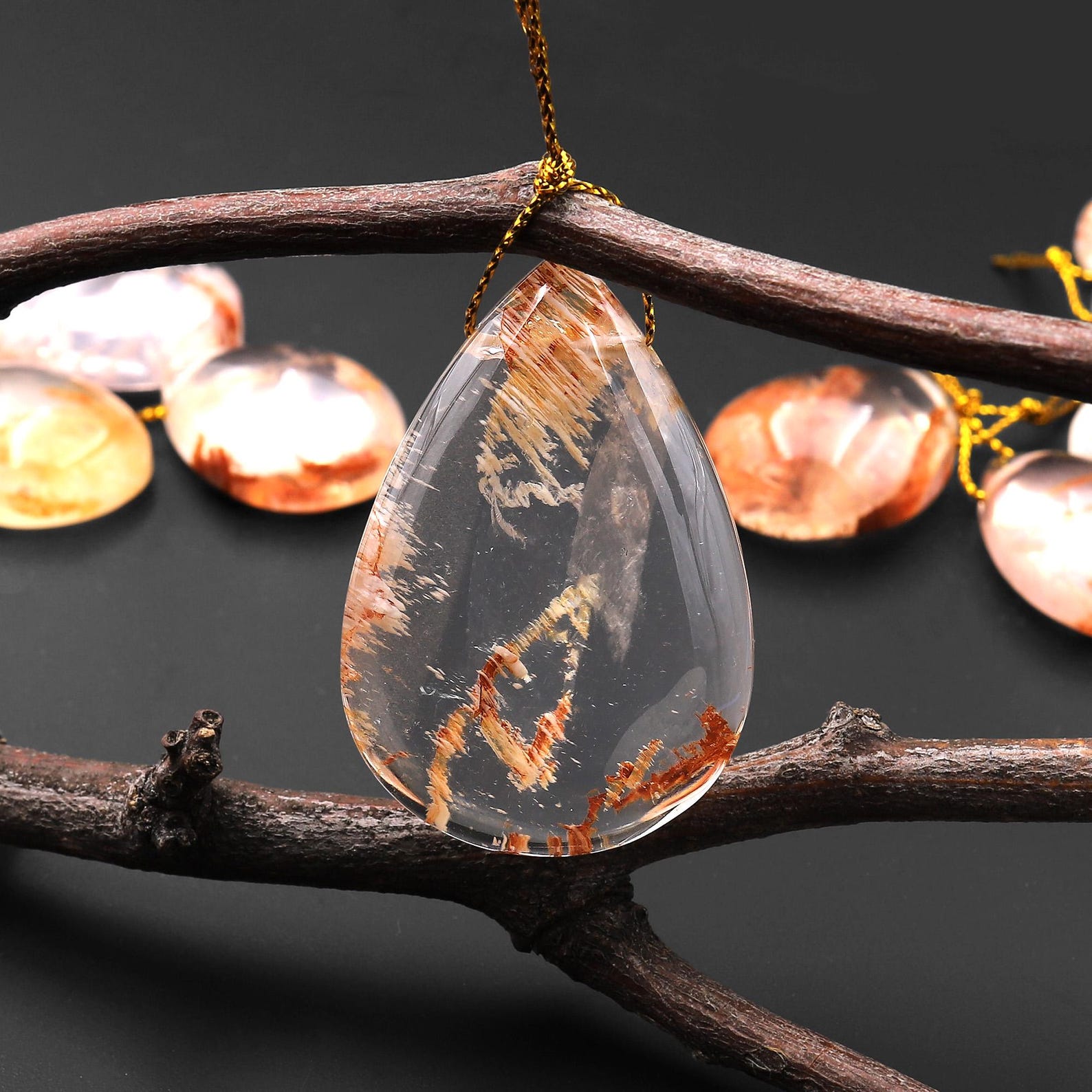 Rare Natural Red Phantom Quartz Puffy Teardrop Pendant Side Drilled ...